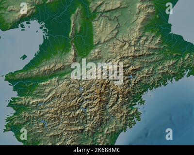 Nara, prefecture of Japan. Colored elevation map with lakes and rivers ...