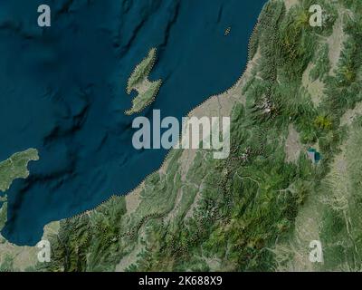 Niigata, prefecture of Japan. High resolution satellite map. Locations ...