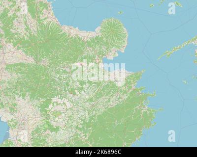 Oita, prefecture of Japan. Open Street Map. Locations of major cities ...