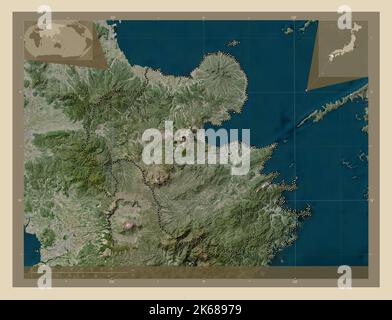 Oita, prefecture of Japan. High resolution satellite map. Locations and ...
