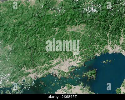 Okayama, prefecture of Japan. Low resolution satellite map. Locations ...