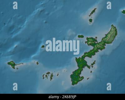 Okinawa, prefecture of Japan. Elevation map colored in wiki style with ...