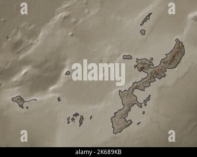 Okinawa, prefecture of Japan. Colored elevation map with lakes and ...