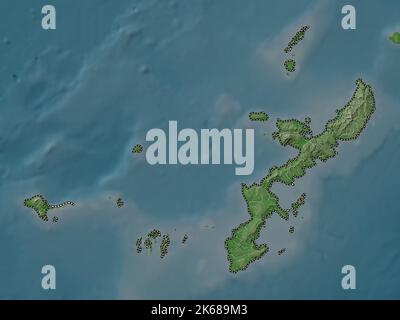 Okinawa, prefecture of Japan. Colored elevation map with lakes and ...