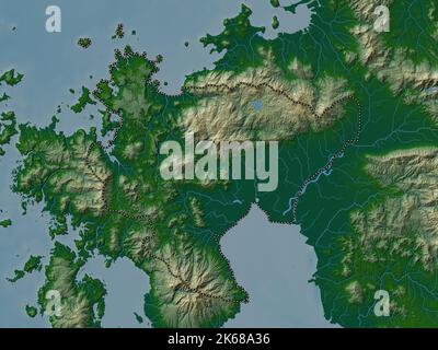 Saga, prefecture of Japan. Elevation map colored in wiki style with ...