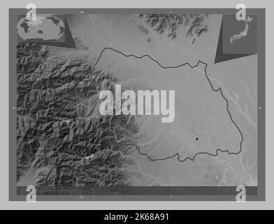 Saitama, prefecture of Japan. Grayscale elevation map with lakes and ...