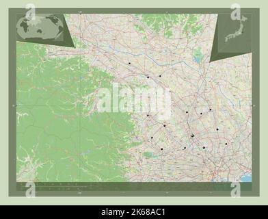 Saitama, prefecture of Japan. Open Street Map. Corner auxiliary ...
