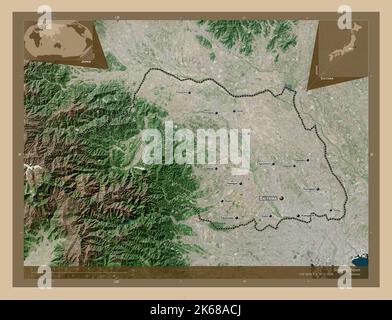Saitama, prefecture of Japan. Low resolution satellite map. Locations ...