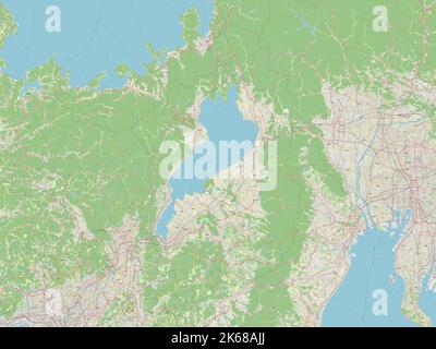 Shiga, prefecture of Japan. Open Street Map. Locations of major cities ...