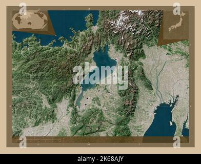 Shiga, prefecture of Japan. Low resolution satellite map. Locations and ...