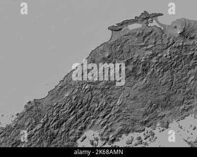 Shimane, prefecture of Japan. Elevation map colored in sepia tones with ...