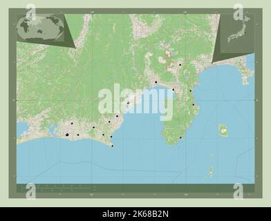 Shizuoka, prefecture of Japan. Open Street Map. Corner auxiliary ...