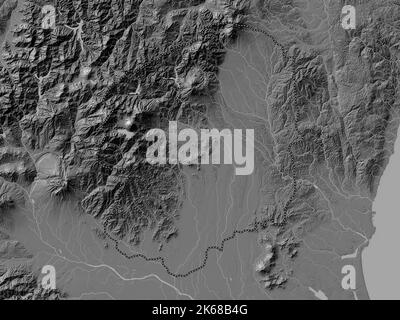 Tochigi, prefecture of Japan. Elevation map colored in sepia tones with ...