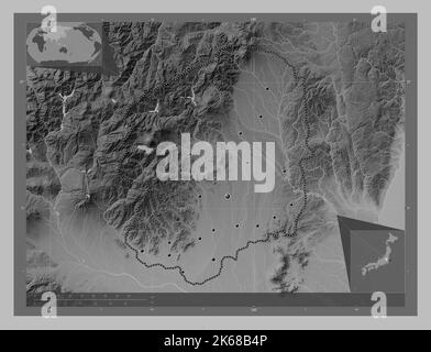 Tochigi, prefecture of Japan. Grayscale elevation map with lakes and ...