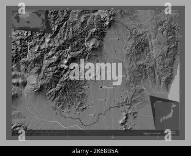 Tochigi, prefecture of Japan. Bilevel elevation map with lakes and ...