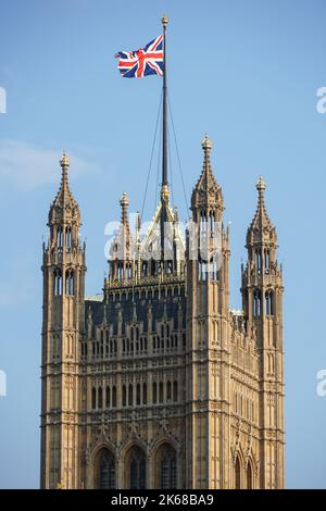 Victoria Tower, part of the Palace of Westminster, viewed from Westminster Palace Gardens ...