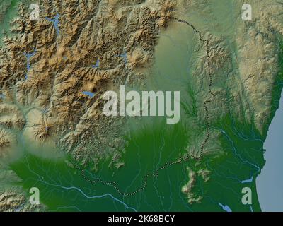 Tochigi, prefecture of Japan. Colored elevation map with lakes and ...
