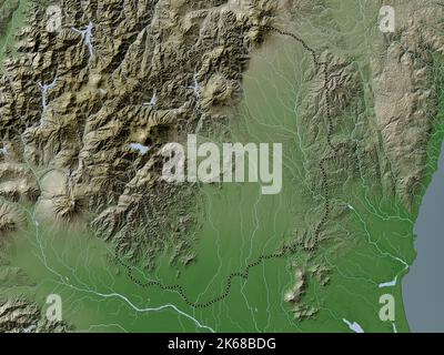Tochigi, prefecture of Japan. Colored elevation map with lakes and ...