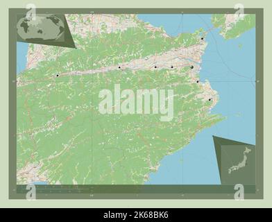 Tokushima, prefecture of Japan. Open Street Map. Corner auxiliary ...