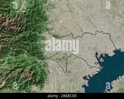 Tokyo, metropolis of Japan. Low resolution satellite map. Locations of ...