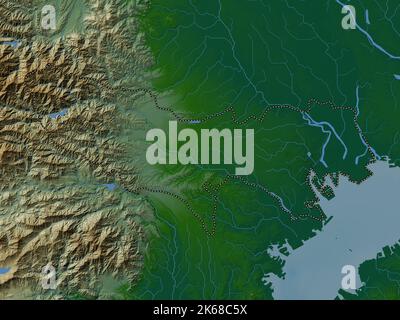 Tokyo, metropolis of Japan. Colored elevation map with lakes and rivers ...