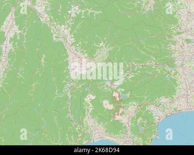 Yamanashi, prefecture of Japan. Open Street Map. Locations of major ...