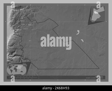 Amman, province of Jordan. Grayscale elevation map with lakes and ...