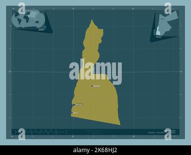 Aqaba, province of Jordan. Solid color shape. Locations of major cities ...