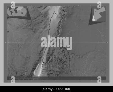 Aqaba, province of Jordan. Grayscale elevation map with lakes and ...