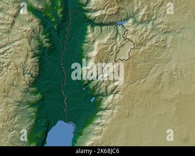 Balqa, province of Jordan. Colored elevation map with lakes and rivers ...