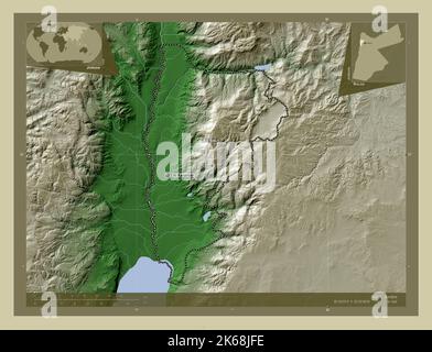 Balqa, province of Jordan. Colored elevation map with lakes and rivers ...