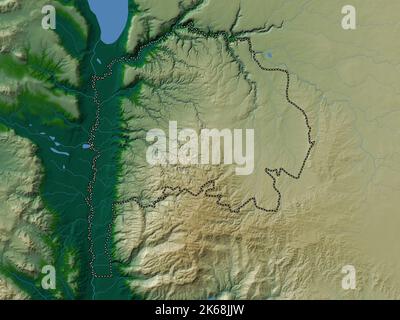 Irbid, province of Jordan. Colored elevation map with lakes and rivers ...