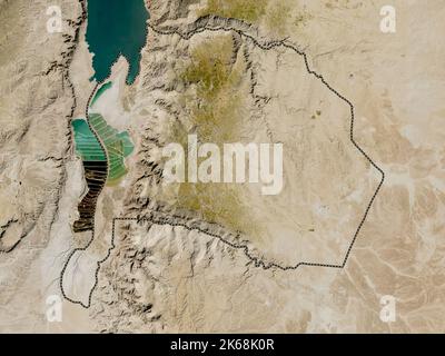 Karak, province of Jordan. Low resolution satellite map. Locations of ...