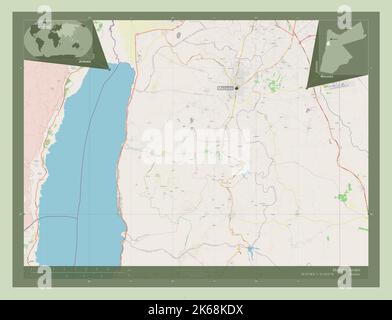 Madaba, province of Jordan. Open Street Map. Locations of major cities ...