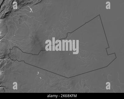 Mafraq, province of Jordan. Grayscale elevation map with lakes and ...