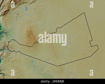 Mafraq, province of Jordan. Colored elevation map with lakes and rivers ...