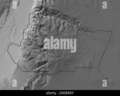 Tafilah, province of Jordan. Grayscale elevation map with lakes and ...