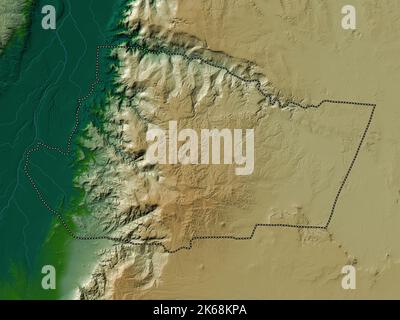 Tafilah, province of Jordan. Colored elevation map with lakes and ...
