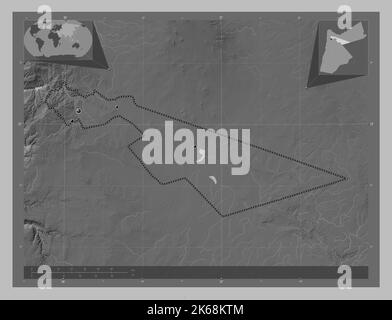 Zarqa, province of Jordan. Grayscale elevation map with lakes and ...