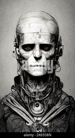 frankenstein, monster face with lost look and skull in pieces ...