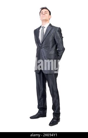 Strict man in elegant suit. White background Stock Photo - Alamy
