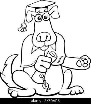 cartoon graduate dog animal character coloring page Stock Vector Image ...