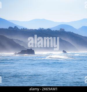 Winter landscapes along the Cote des Basques Beach, Biarritz, France ...