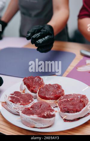 Cooking minion steak at a cooking class. Homemade food Stock Photo - Alamy