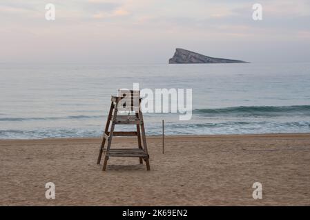 Early morning views of Benidorm Rock (Peacock Island) from Benidorm ...