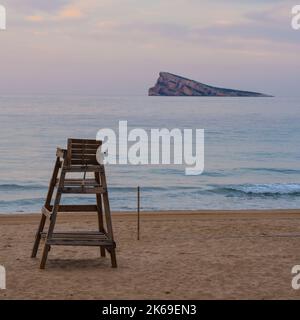 Early morning views of Benidorm Rock (Peacock Island) from Benidorm ...