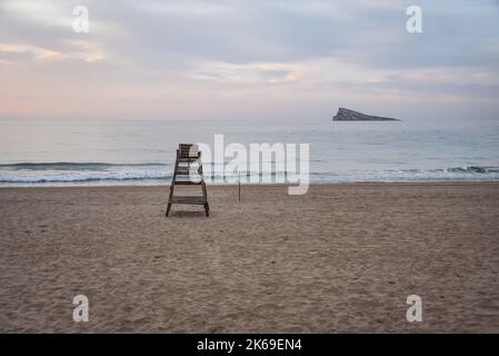 Early morning views of Benidorm Rock (Peacock Island) from Benidorm ...