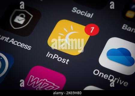 The InPost app is seen on an iPhone mobile device in this illustration ...