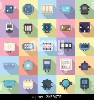 Junction box icons set flat vector. Cable connect. Electric plug ...