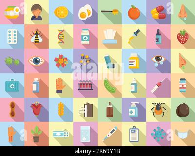 Seasonal allergy icons set flat vector. Sneeze flu. Season tissue ...
